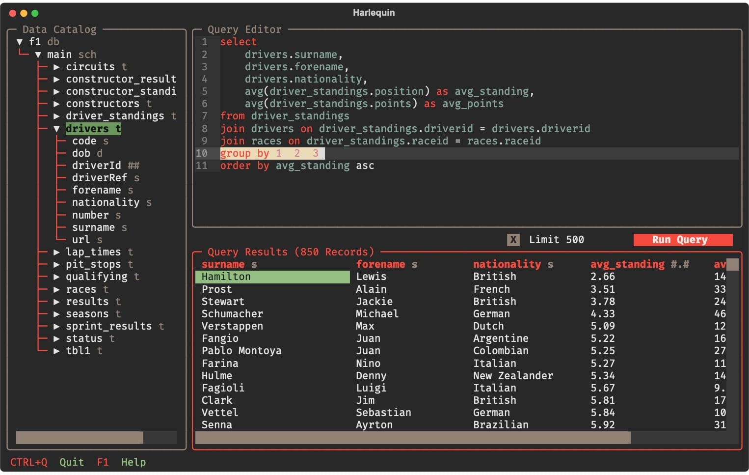 Harlequin: An innovative tool for managing databases from terminal
